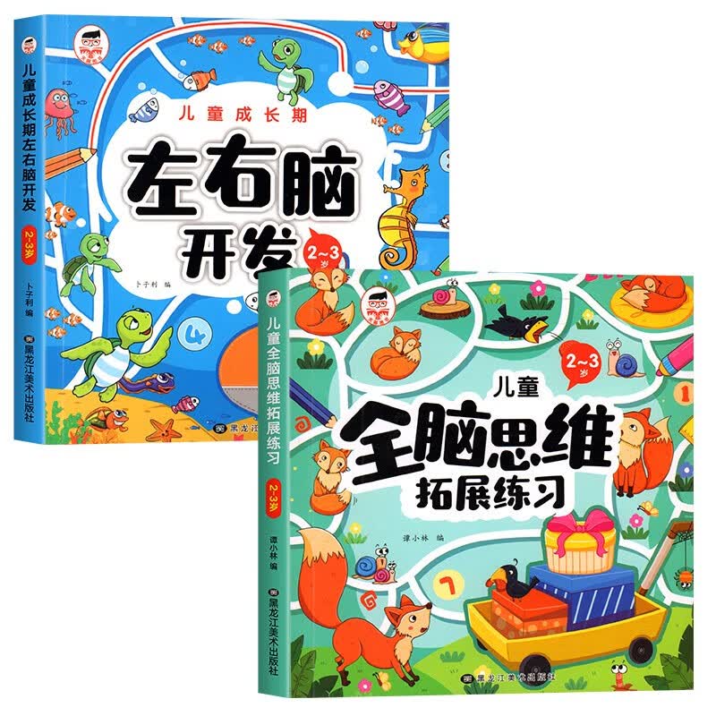 全脑开发思维逻辑训练书儿童益智早教书籍2-3-4-5-6岁幼儿专注力训练图书三岁宝宝启蒙绘本读物幼儿 2本套2-3岁全脑思维+左右脑开发