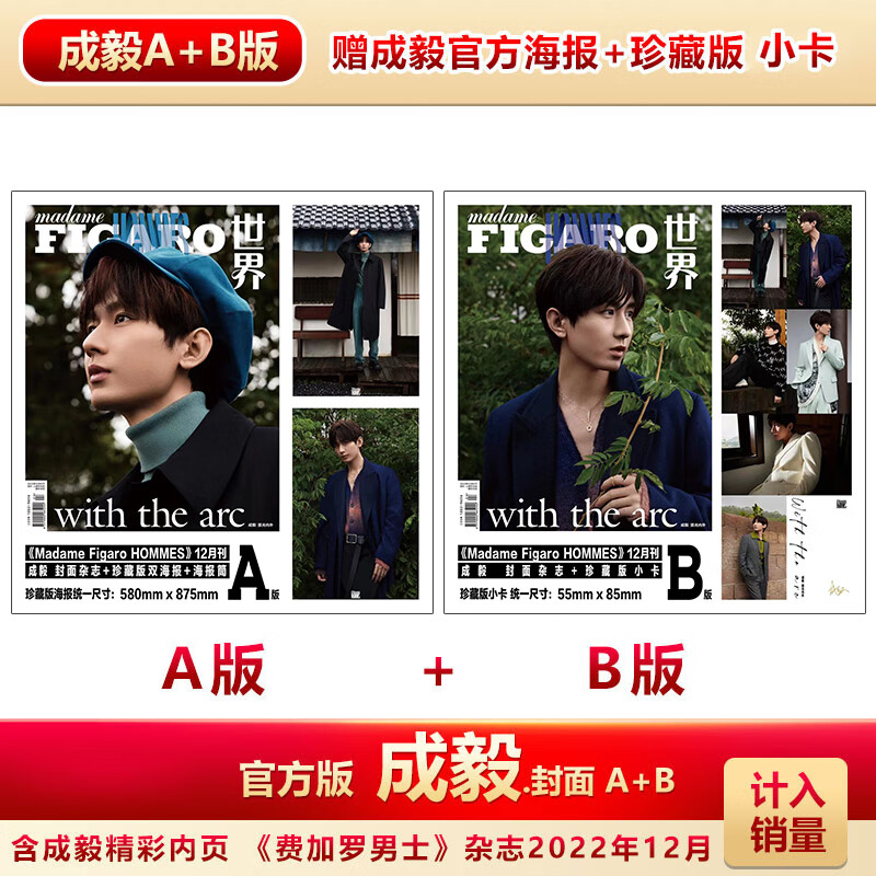 费加罗12月 成毅A/B封面+赠成毅珍藏海报套装/珍藏版小卡套装 计 官方A+B版 费加罗12月成毅封面+