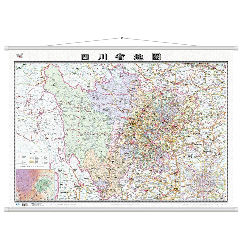 2023年 地图 中国地图分省系列 覆哑光膜 升级挂杆 办公室挂图 1.1米*0.8米 四川省地图