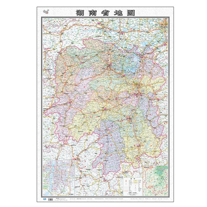 2022年 地图 无折痕版 中国地图 分省系列覆膜防水挂图 107*76厘米 湖南省地图