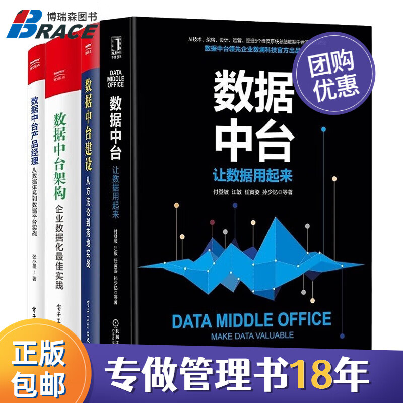 数据中台4本套：数据中台+数据中台建设+数据中台架构+数据中台产品经理/企业管理数字化书籍团购送人