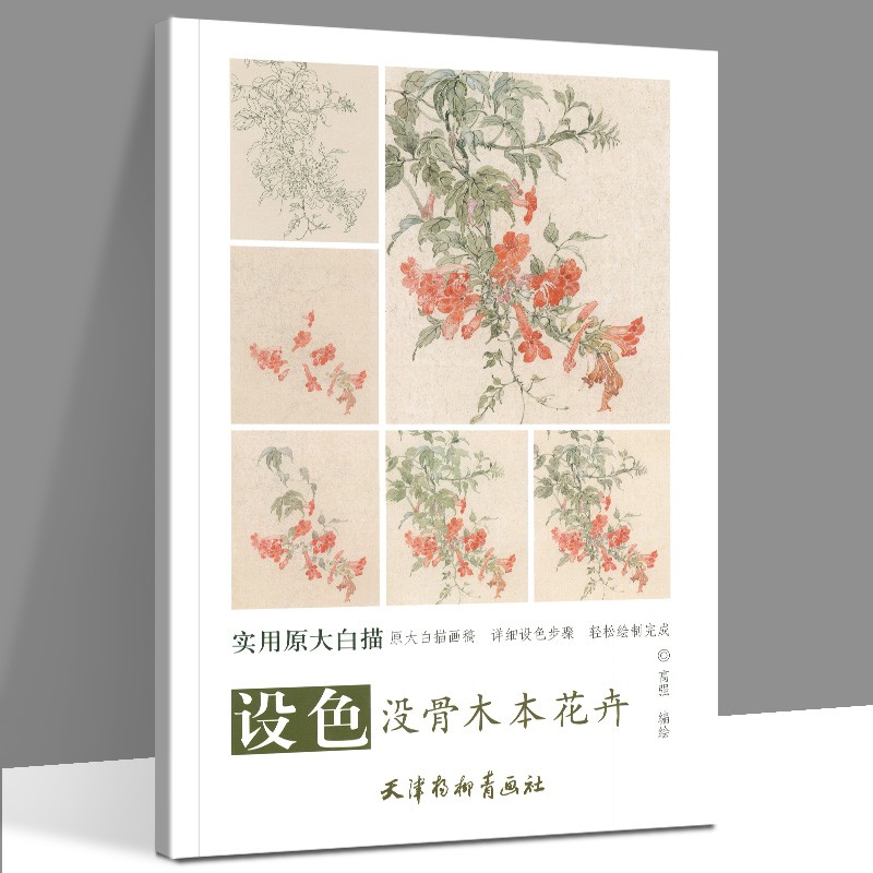 【现货】设色没骨木本花卉 实用原大白描画稿 设色步骤彩稿国画工笔画临摹白描底稿 工笔画入门写意工笔画画法技法