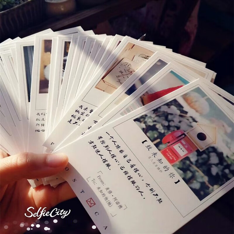 遇见未来的你 30张文艺小清新卡片 暖心文字配图片明信片 白色 致未知的你