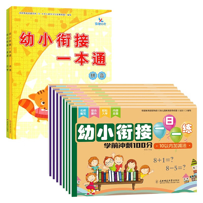幼小衔接一本通拼音+识字+幼小衔接一日一练 学前冲刺100分 (共10册)