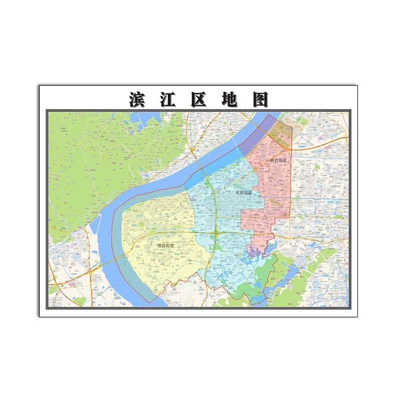 滨江区地图1.1米浙江省杭州市高清新版交通行政客厅办公室装饰画 覆膜
