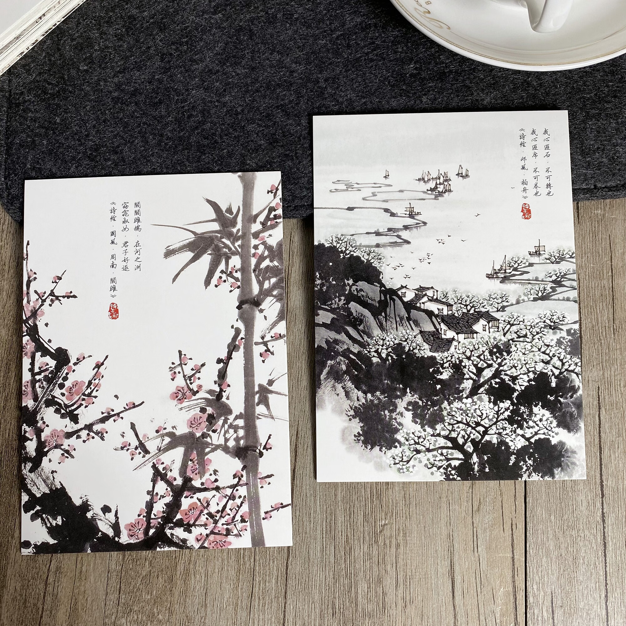 中国风明信片中式水墨画工笔画鸟语花香国画卡片纳兰诗词繁体古风 30张 诗经