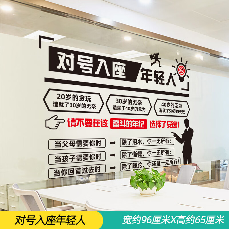 励志墙贴纸贴画公司团队企业文化墙画墙面装饰激励文字标语办公室 22.对号入座年轻人 特大