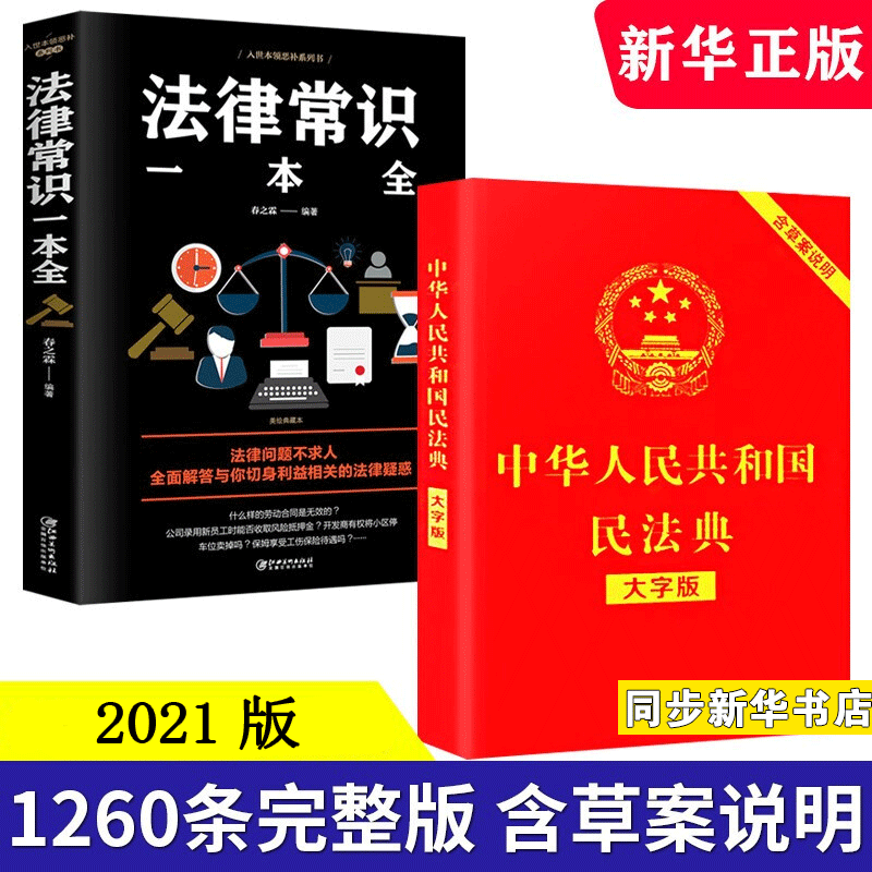 全5册民法典刑法中华人民共和国民法典2021版大字版实用版法律常识一本全民法典理解与适用法律书籍 2册民法典