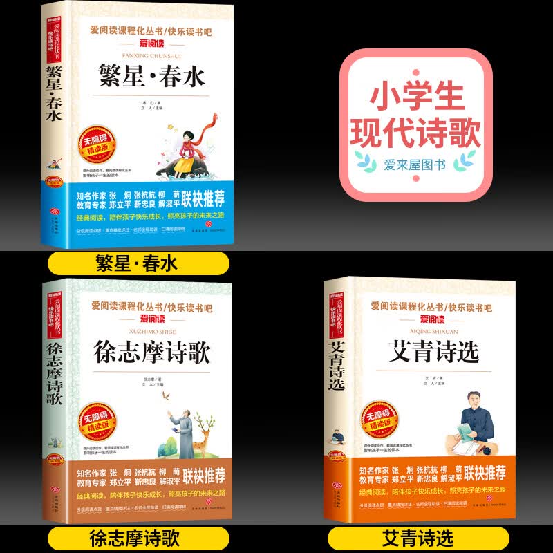现代诗歌精选全套4册 繁星春水冰心艾青诗选泰戈尔诗选徐志摩原著诗全集四年级阅读课外书老师小学生现代 【3本】繁星+徐志摩+艾青