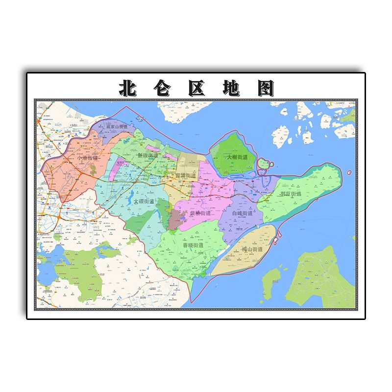 北仑区地图1.1米浙江省宁波市新版行政交通办公室客厅贴墙装饰画 不覆膜