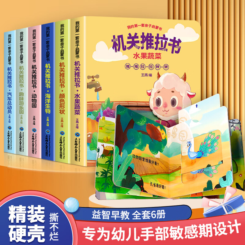 好玩的洞洞拉拉书4册 婴幼儿童0-1-2-3岁洞洞书玩具早教触摸书宝 [全6册]机关推拉书
