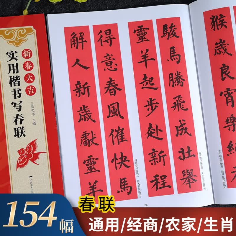 新春大吉 实用楷书写春联 4大类160幅春节对联 古帖楷书集字对联横幅毛笔软笔书法练字帖 楷书春联对联作品集萃 春节实用对联大全