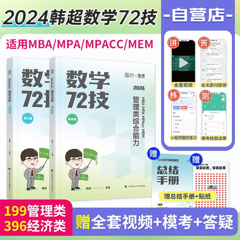 【单本包邮】mba联考教材2024韩超数学72技 199管理类联考综合能力 可搭赵鑫全孙勇英语逻辑写作分册精点高分指南紫皮书机械工业出版社