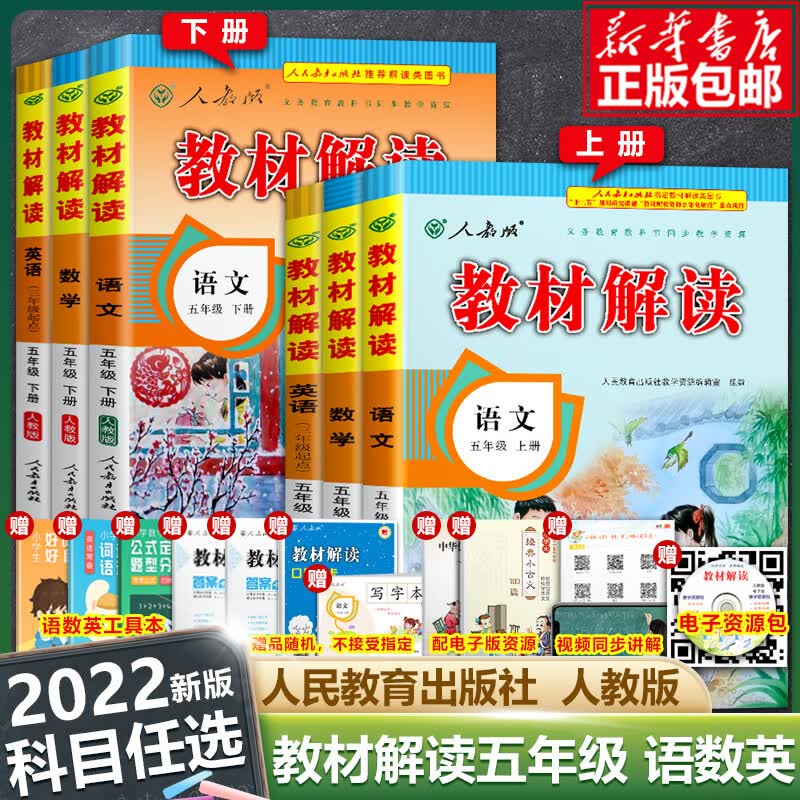 2023新版教材解读五年级上下册语文数学英语书 人教版全套 小学5年级同步专项训练辅导资料书人民教育出版社 [五年级上]语文+数学+英语.人 小学五年级