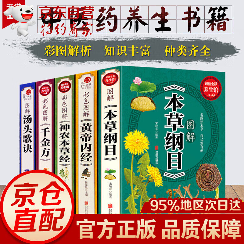 全5册本草纲目李时珍彩图版黄帝内经神农本草经汤头歌诀千金方中医四大名著基础理论中医养生书籍中草药中医