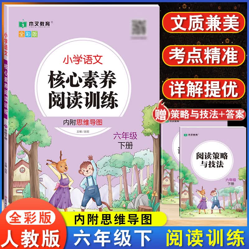 小学语文核心素养阅读训练一年级二年级三四五六上册下册部编版人教版天天练小学生阅读理解专项训练书答题解 6年级下册语文【核心素养阅读训练】 小学通用