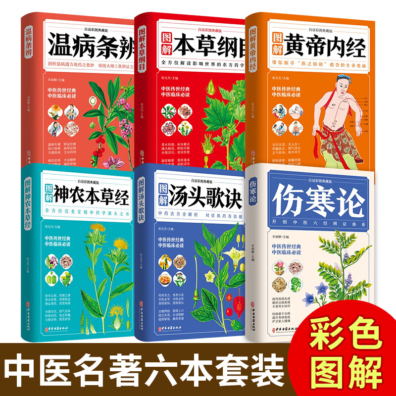 全套白话彩图本草纲目李时珍千金方黄帝内经伤寒论原版张仲景神农本草经温病条辨金匮要略汤头歌诀 中草药中医书籍大全 【全6册】中医六大名著