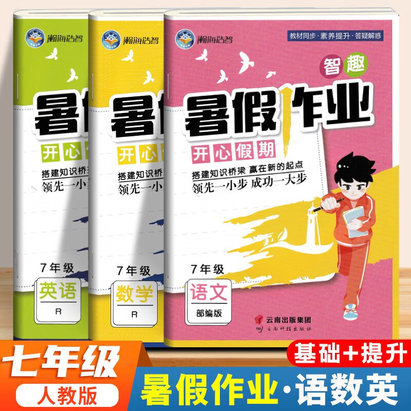 七年级下册暑假作业全套语文数学英语生物地理历史政治道德与法治人教版北师版华师版科普版外研版同步训练总复习快乐假期7升8衔接预习练习册7七年级下册初中暑假作业 三本装：语文人教+数学人教+英语人教 七年