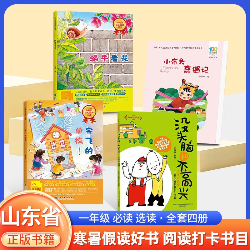 2023年山东省一年级寒暑假阅读书目 蜗牛看花小布头奇遇记会飞的学校没头脑和不高兴儿童文学注音版经典阅读漫画故事 一年级全套【4本】