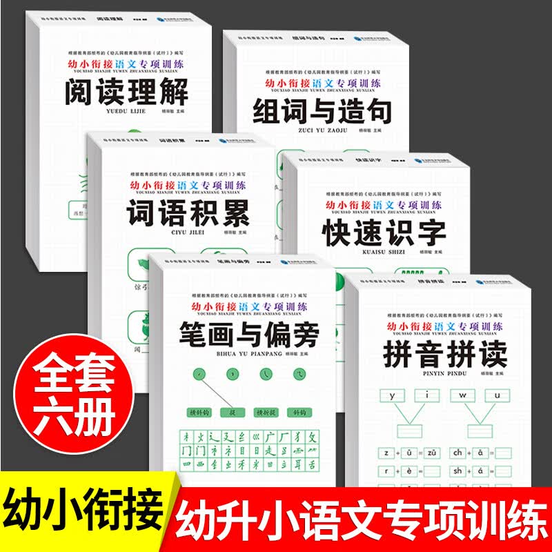 全套6册拼音拼读笔画偏旁幼小衔接教材全套幼儿园整合教材大中学前班一年级语文专项训练练习册学前教育语文 dr 【语文专项训练】幼小衔接 6册 小学通用