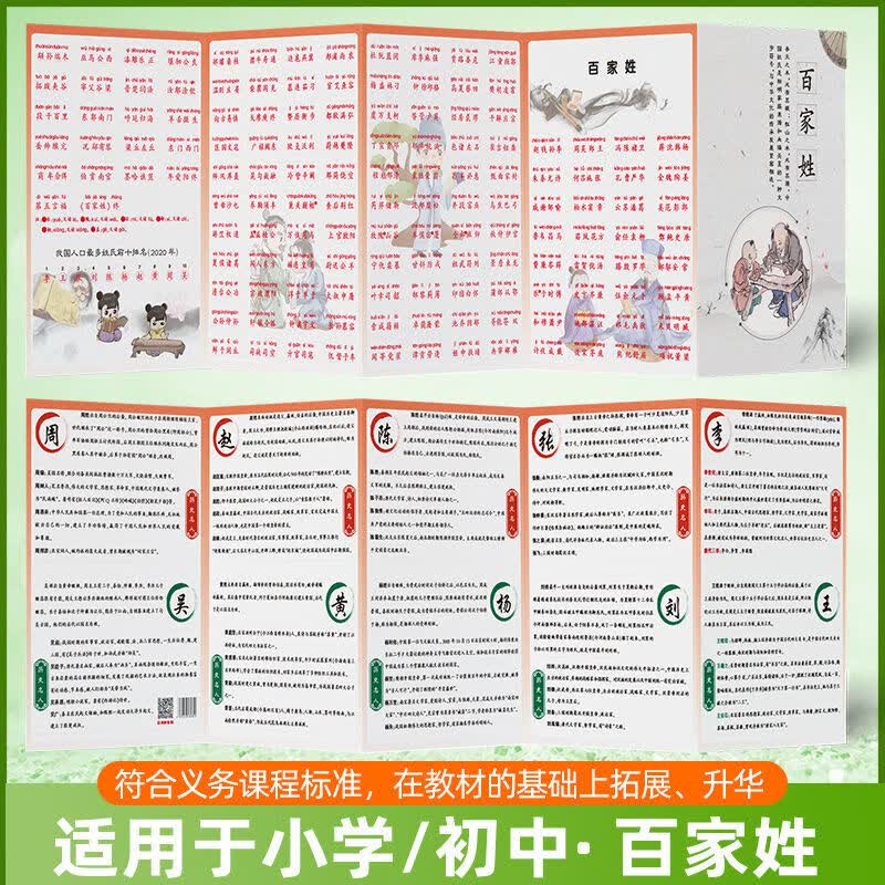 22中小学基本知识折页百家姓传统节日传统文化二十四节气十二生肖 折页 百家姓 小学通用