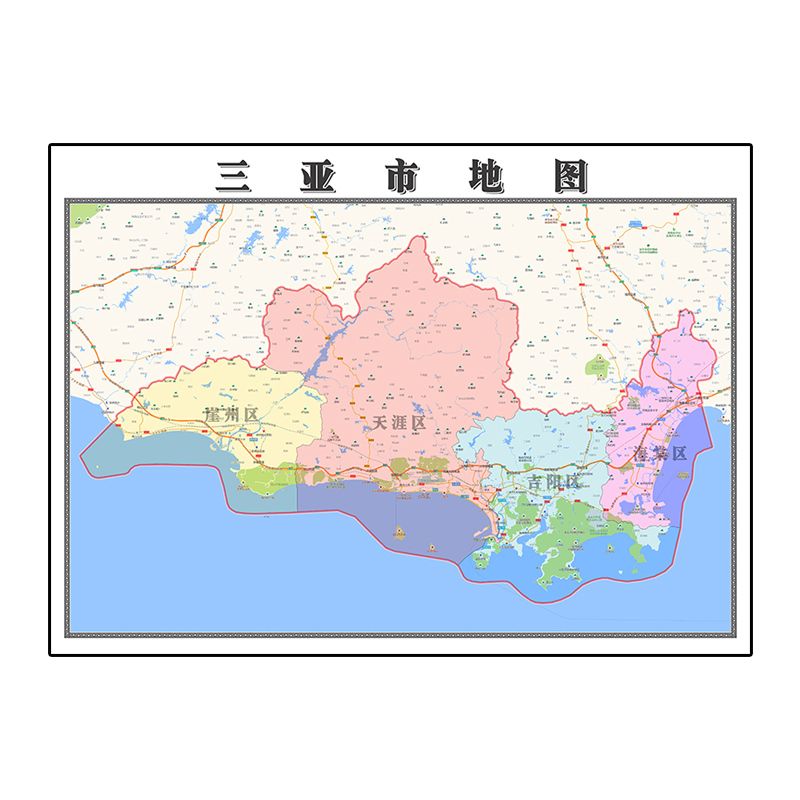 三亚市地图1.1m海南省新版高清贴画会客厅办公室背景墙防水装饰画 覆膜