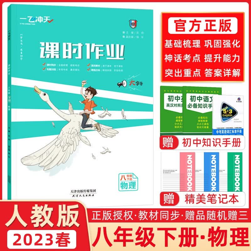 2023新版一飞冲天课时作业八年级上册下册语文数学英语物理历史道法人教版外研版初中8年级教材同步训练一飞冲天课时作业本 八年级下册 物理 人教版