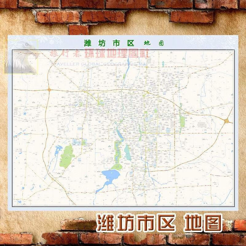 新款 超大巨幅潍坊市区地图订制定做城市城区海报新版装饰画芯 105*140（较大、推荐） 单幅张贴 潍坊市区地图 防水化纤油画