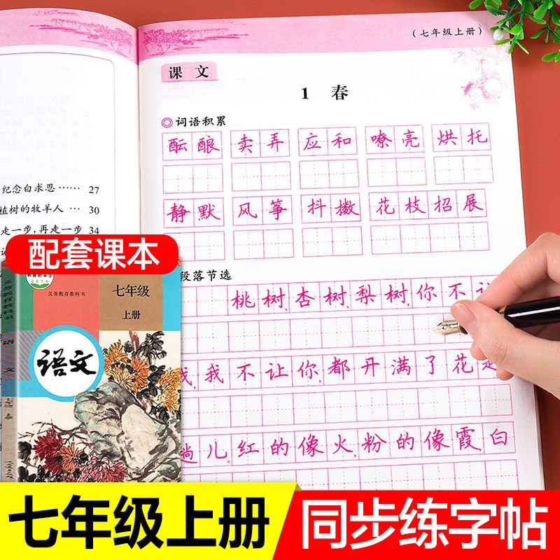 七年级上册语文字帖人教版课本教材同步练字帖初中7年级钢笔正楷硬笔书法生字练习中学生临摹字帖初中生专用初一练字描红本练习册