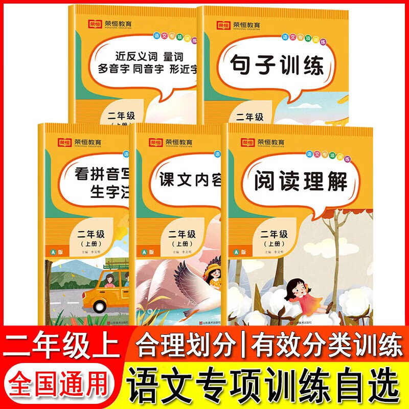 小学二年级上册语文专项训练全套5册人教版字词句同步练习看拼音写字词句子训练阅读理解近反义词量词多音字 【全套5册】语文专项训练 二年级上