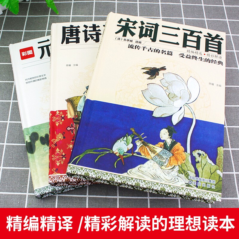 彩图全解唐诗三百首详析 宋词三百首元曲 诗经楚辞诗国学启蒙 古诗词大全集 中小学鉴赏辞典诗书中国诗词 唐诗+宋词+元曲（共3册）