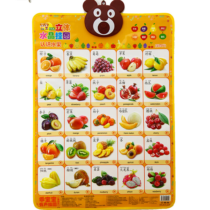 幼儿童有声挂图宝宝启蒙早教认知卡片看图识字发音学说话识物挂画 水果