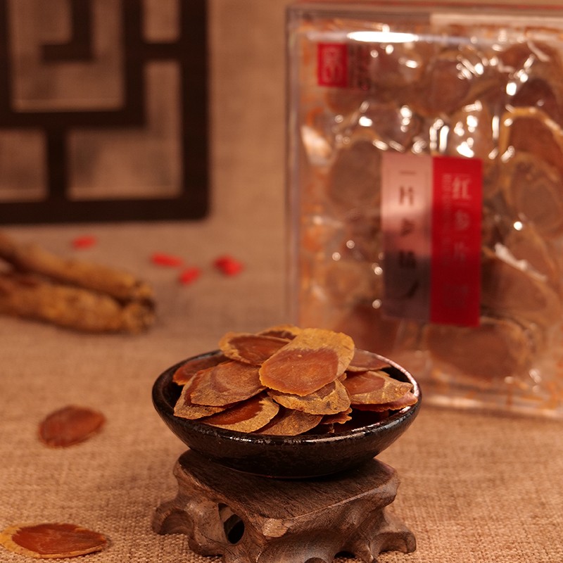 长白山人参红参片100克盒装2.0cm-4.0cm大片纯正高丽参品种礼品健康煲汤补品泡水材料_虎窝购