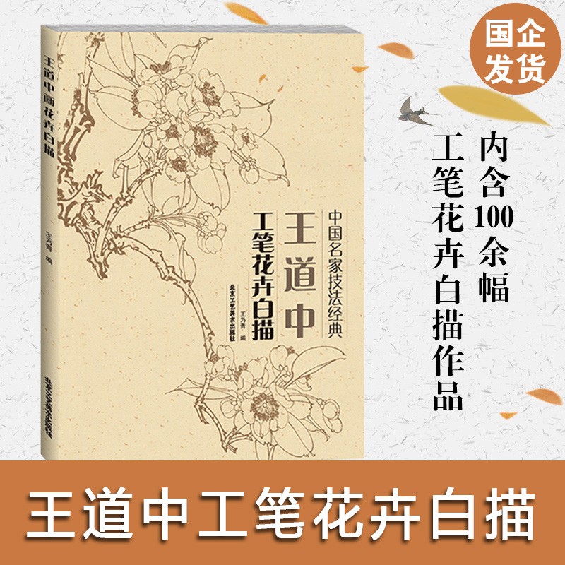 王道中工笔花卉白描 工笔画白描国画技法 花鸟画 中国名家技法经典王道中 中国传统花鸟画 国画教程书绘画书籍 工笔画底稿包邮工艺美术