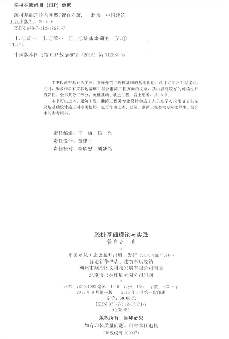 疏桩基础理论与实践 中国建筑工业出版社