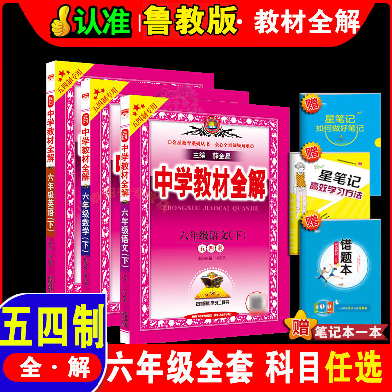 山东专版 6六年级语文数学英语 鲁教版五四制教材同步讲解中学教材全解初一六年级上下册语数英54制鲁教教材 六年级下册语文+数学+英语 五四制