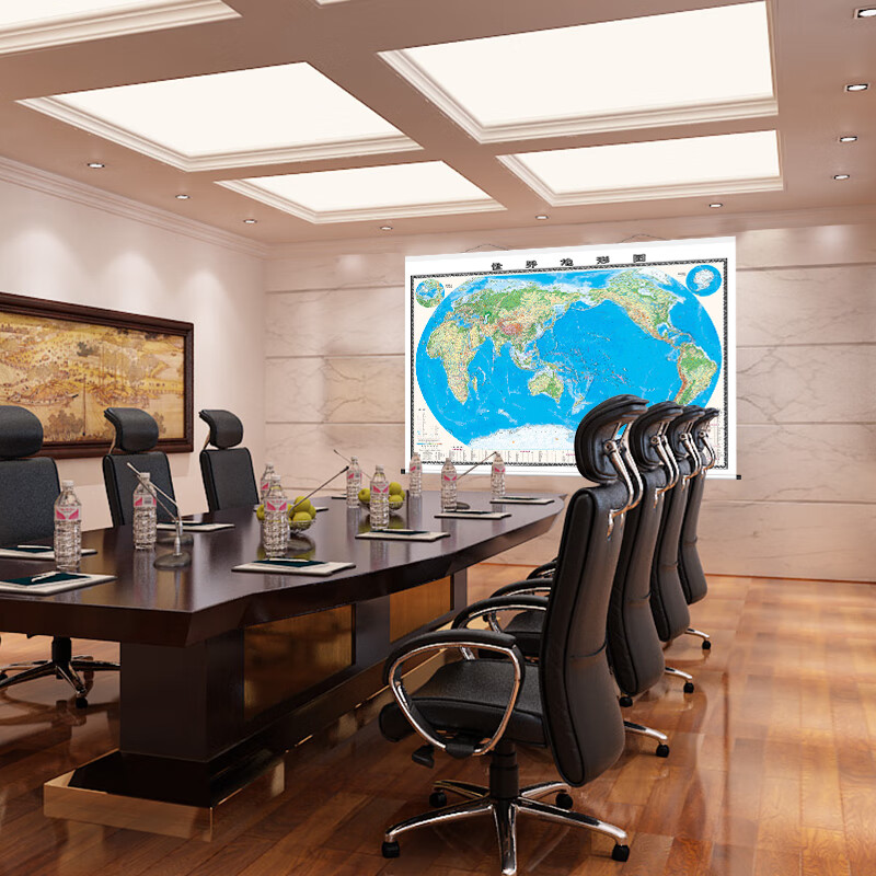 新版世界地形图2米x1.5米地图挂图办公室会议室用图地理地貌地势 理地貌地势