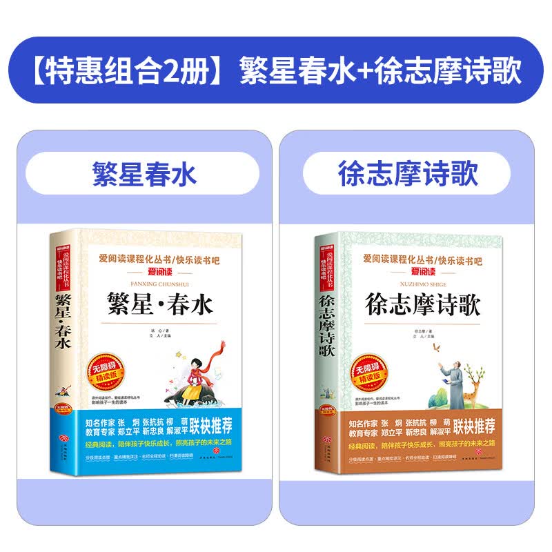 现代诗歌精选全套4册 繁星春水冰心艾青诗选泰戈尔诗选徐志摩原著诗全集四年级阅读课外书老师小学生现代 【2本】繁星+徐志摩
