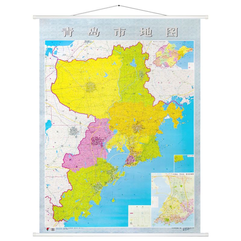 2019新版青岛市地图挂图 约1.4*1米 高清双面覆膜防