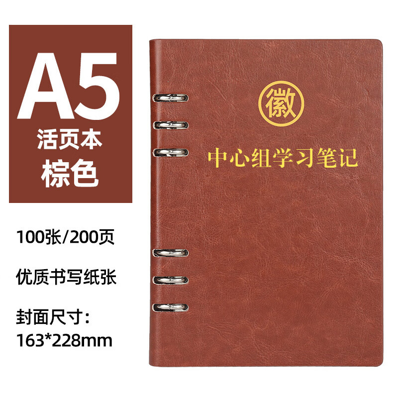 委组理论学习中心组学习笔记本16KB5烫金三会一课记录本定制LOGO教育工作手册2022年员活 活页-A5-棕色中心组学习笔记