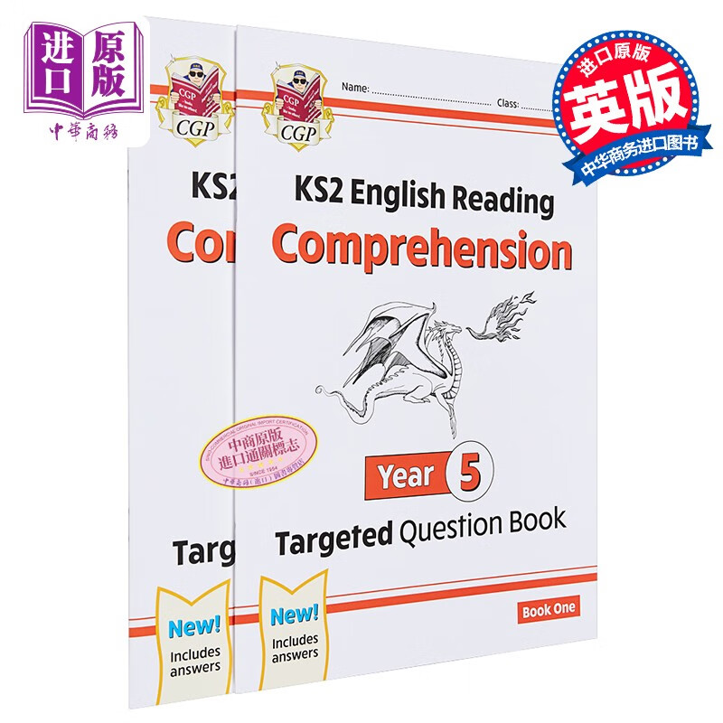 预售 英国CGP原版 New KS2 English Targeted Reading Comprehension 英语针对性问题书 小学5年级 阅读理解2册套装