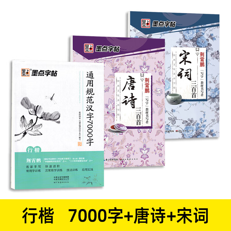 荆霄鹏行楷字帖练字成年男肖荆鹏霄楷书行楷字帖女生字体漂亮墨点 行楷3本-7000字+唐诗+宋词