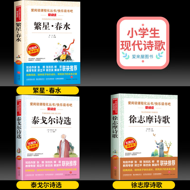 现代诗歌精选全套4册 繁星春水冰心艾青诗选泰戈尔诗选徐志摩原著诗全集四年级阅读课外书老师小学生现代 【3本】繁星+泰戈尔+徐志摩