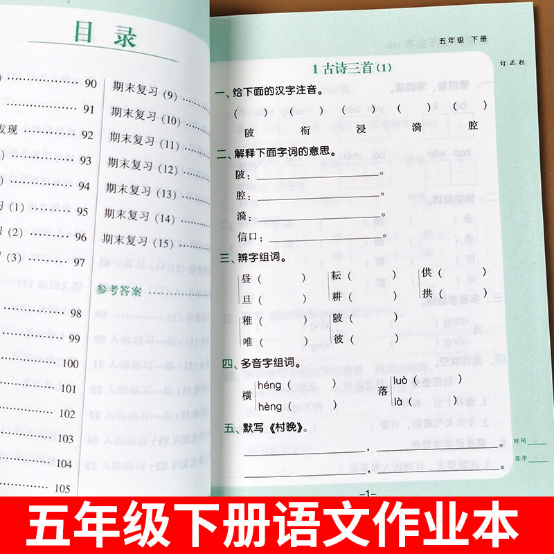五年级下册 默写我真棒 人教版语文同步课堂作业本 看拼音写词语默写生字词语句子字词基础知识大全训练小学5