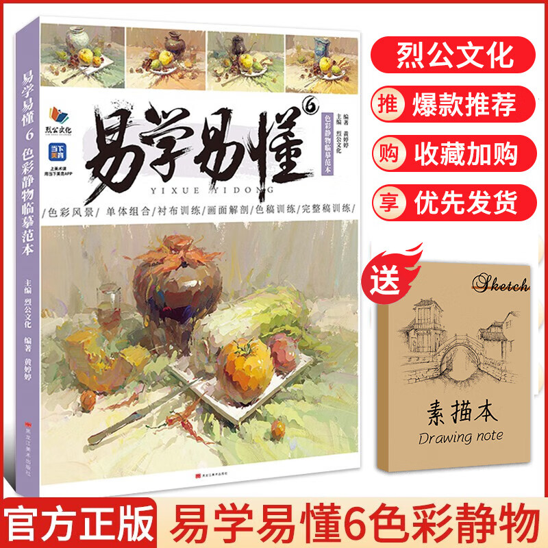 【现货速发】易学易懂6色彩静物临摹范本 2023烈公文化黄婷婷色彩基础色稿完整稿对照范画写生美术高考联考教材教程水粉书籍