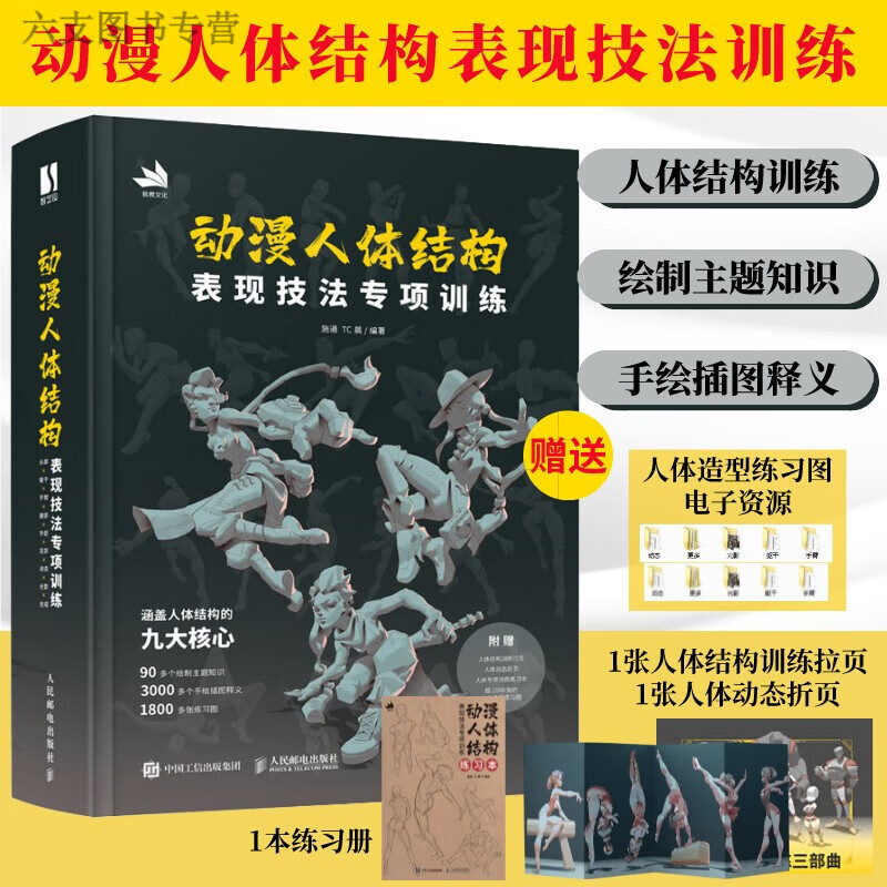 【官方 练习本+训练拉页+动态折页】动漫人体结构表现技法专项训练 施通TC晨tenten云画画书绘画教程手绘
