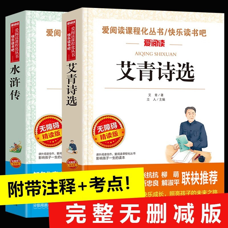 水浒传和艾青诗选原著完整版全套2册 初中八九年级必读青少年版 初中生课外阅读白话文版人教版 【送考点】艾青诗选+水浒传(2册)