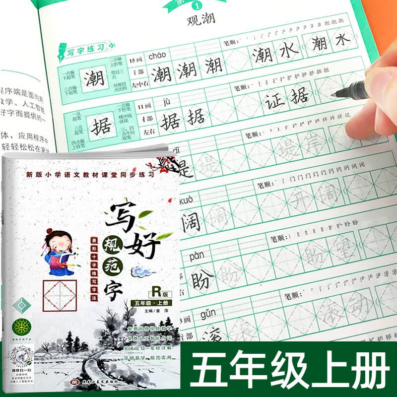 写好规范字R版小学生1.2.3年级上册下册语文人教版菱形十字格字贴部编版正楷硬书法钢同步练字帖4.5.6年级汉 五年级上册R版