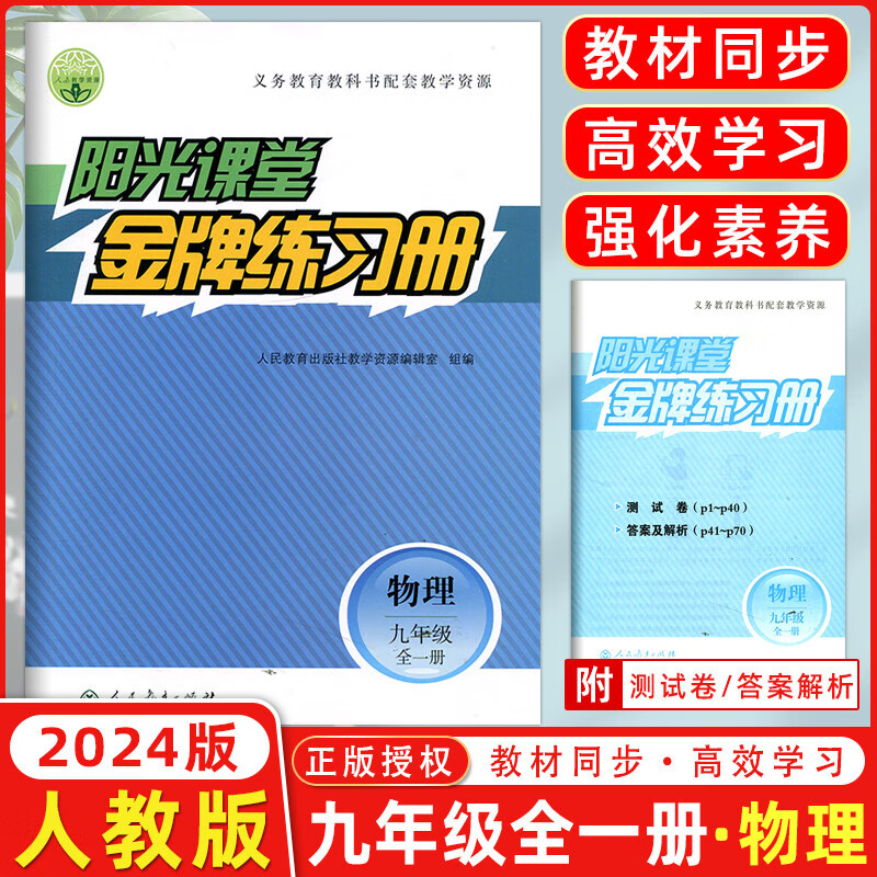 【科目可选】阳光课堂金牌练习册九年级上册下册语文数学物理化学历史道德与法治人教版义务教育教科书配套练习册初三9年级教材同步训练 九年级全一册 物理 人教版