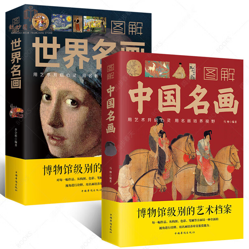 全2册图解世界名画+中国名画书籍彩图版梵高蒙娜丽莎的微笑世界绘画史画集珍藏版媲美温迪嬷嬷讲述1000